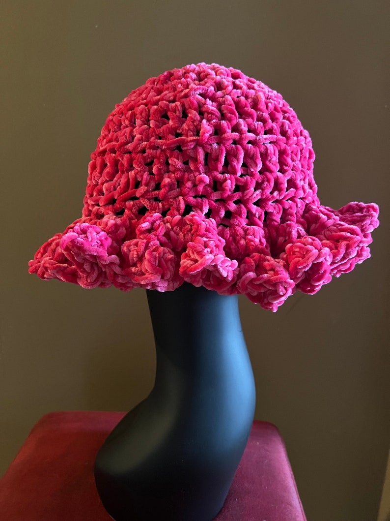 HOT PINK Handmade Crochet Ruffle Hat Flare Brim - Etsy