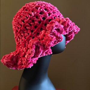 HOT PINK Handmade Crochet Ruffle Hat Flare Brim - Etsy