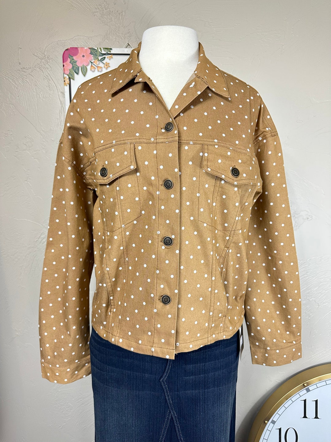 Tan Jacket Light Brown Jacket Polka Dot Twill Denim Jacket - Etsy