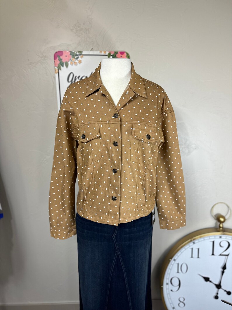 Tan Jacket Light Brown Jacket Polka Dot Twill Denim Jacket - Etsy