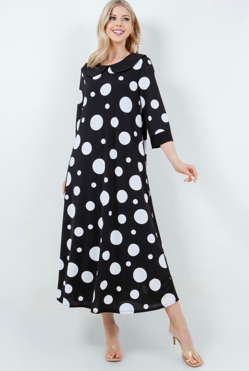 Lizas Peter Pan Collared Polka Dot Black Dress Maxi - Etsy