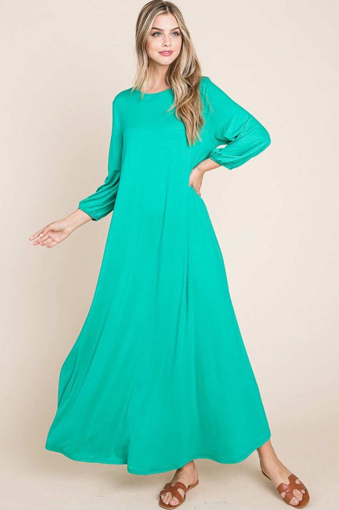Women's Maxi Dress Modest Layering Dress Green Soft Knit Maxi Layering ...