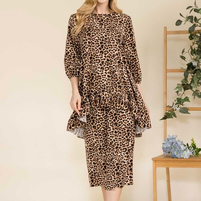 Women's Tunic Top Cheetah Print Animal Top With Ruffle Liza Lou's ...