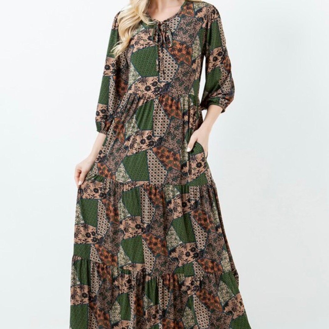 Kate Olive Green Patch Long Modest Dress - Etsy