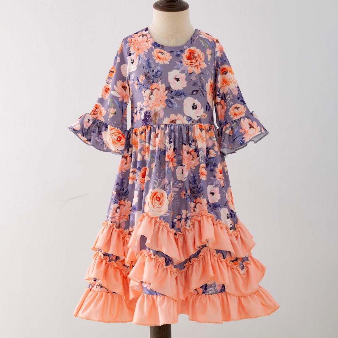 Girl's Dusty Peach Ruffled Girl's Long Modest Dress - Etsy