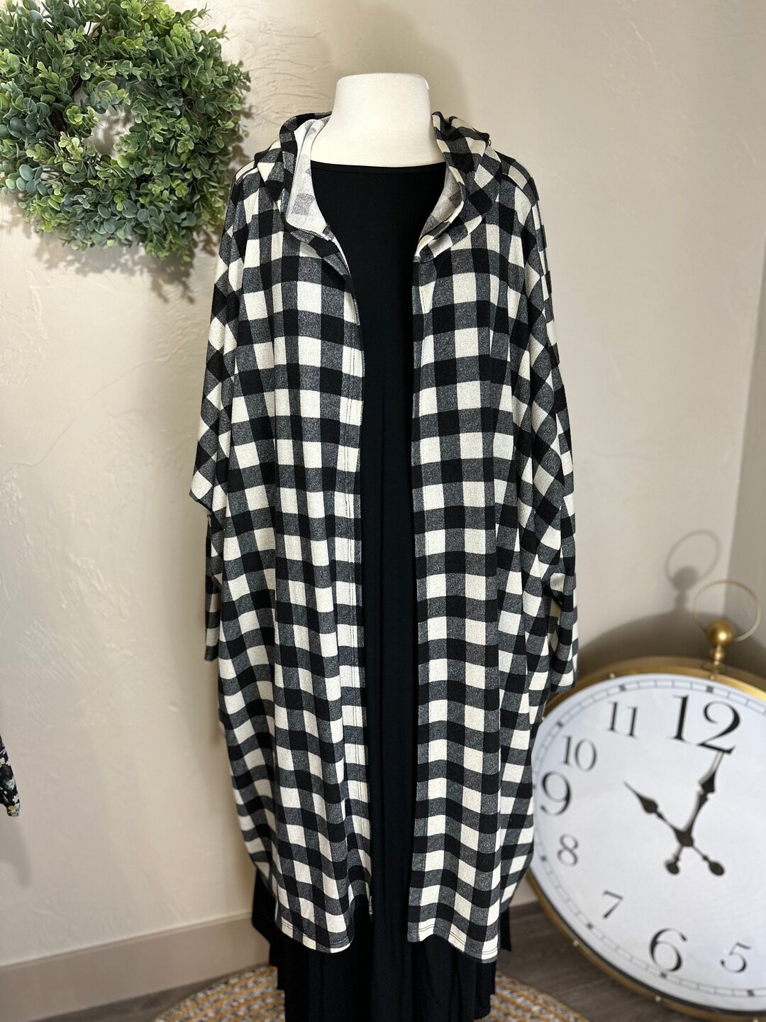 Woman's Jacket Sweater Top Black/white Buffalo Check Jacket Cardigan - Etsy