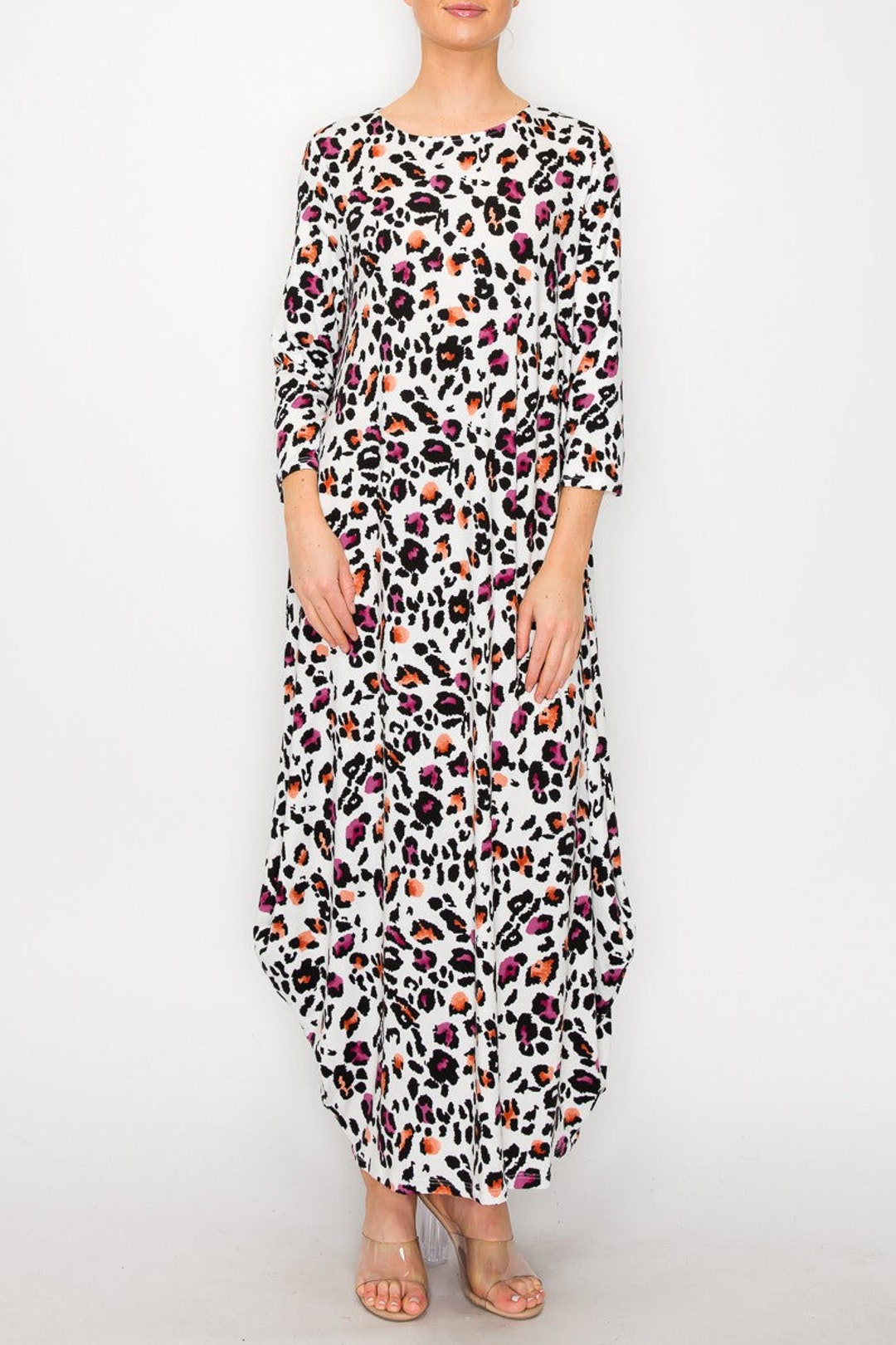 Womens Long Maxi Modest Dress Colorful Animal Print Pattern Bubble ...