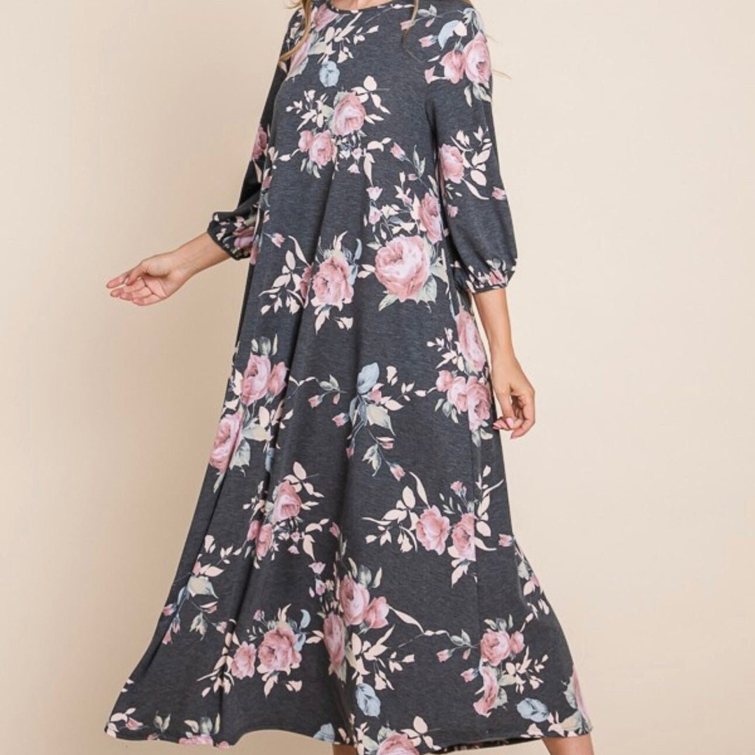 Women's Maxi Dress Long Full Dress Bombom Flowy Maxi Colorful Gray ...