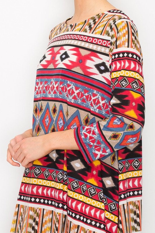 Womens Long Maxi Modest Dress Western Colorful Pattern Bubble Modest ...