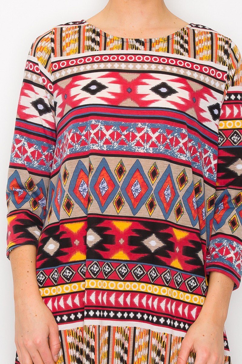 Womens Long Maxi Modest Dress Western Colorful Pattern Bubble Modest ...