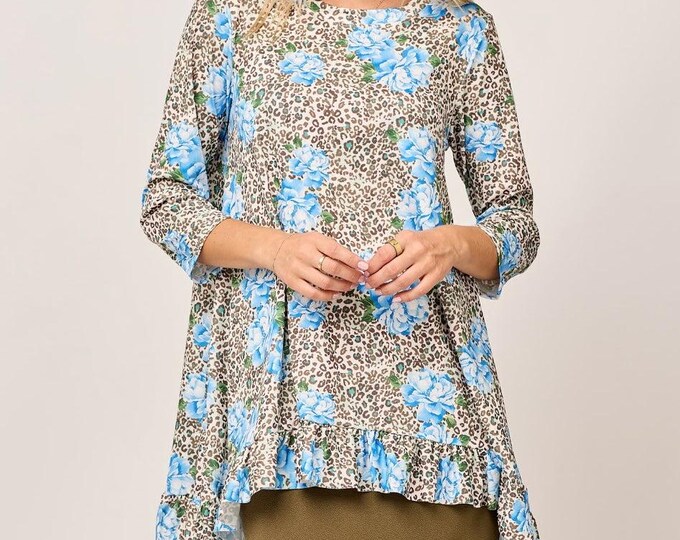 Liza Lou's Modest Animal Print Blue Floral Tunic Modest Top - Etsy