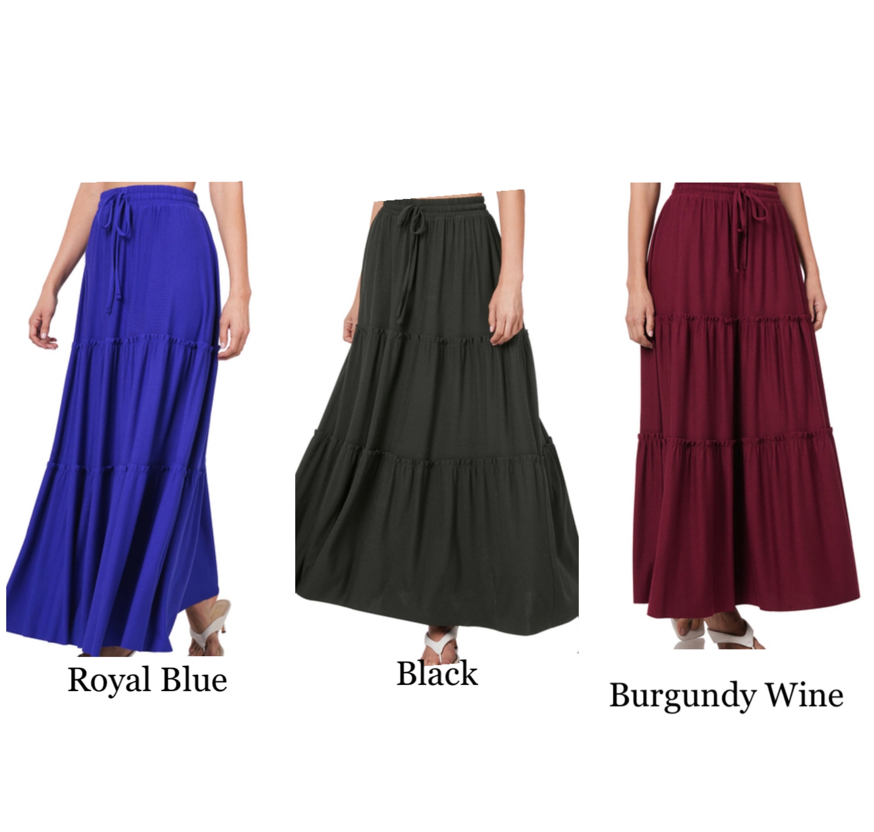 Layla Women's Long Tiered Modest Skirt Plus Size Women's Long Boho ...