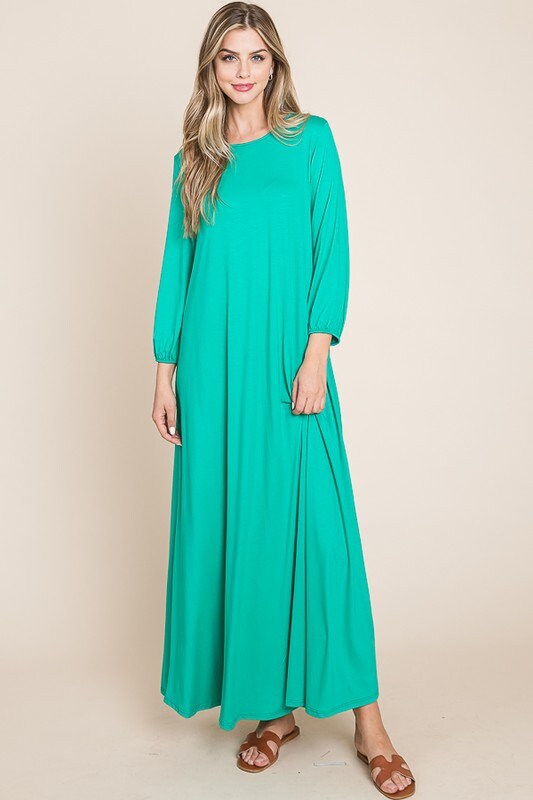Women's Maxi Dress Modest Layering Dress Green Soft Knit Maxi Layering ...