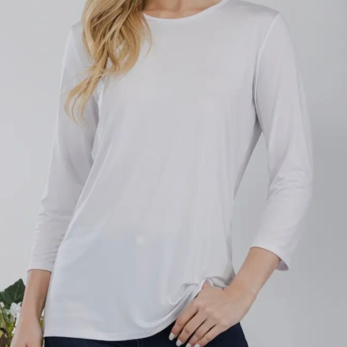 Women's Modest White Layering Top 3/4 Sleeves White Blouse Top - Etsy