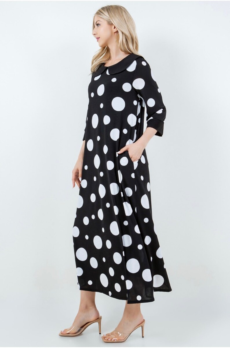 Lizas Peter Pan Collared Polka Dot Black Dress Maxi - Etsy