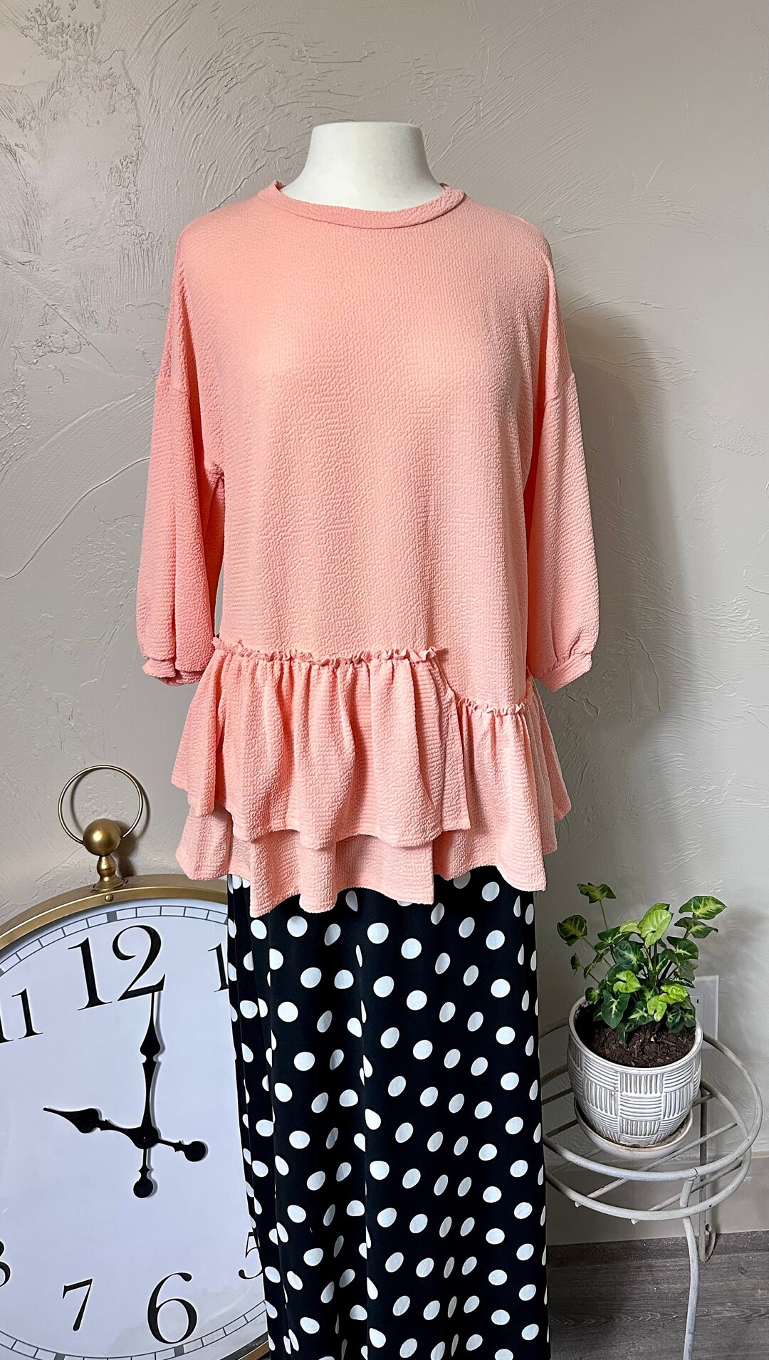 Womens Top Peach Dressy Ruffled Top With Asymmetric Ruffle Design - Etsy
