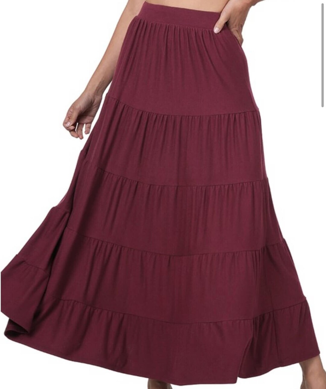 Jayda Burgundy Long Skirt Long Tiered Modest Skirt Bohemian Skirt Maxi