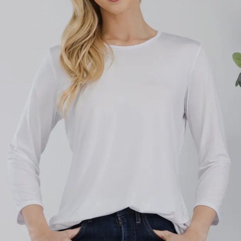 Women's Modest White Layering Top 3/4 Sleeves White Blouse Top - Etsy