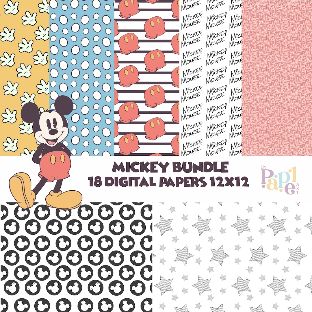 Mickey Mouse Vintage Digital Paper, Vintage Print Pattern, Mickey Mouse ...