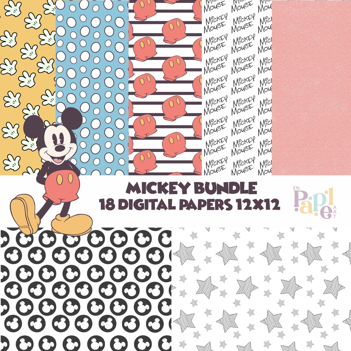 Mickey Mouse Vintage Digital Paper, Scrapbook Patterns (12x12, JPEG) - Etsy