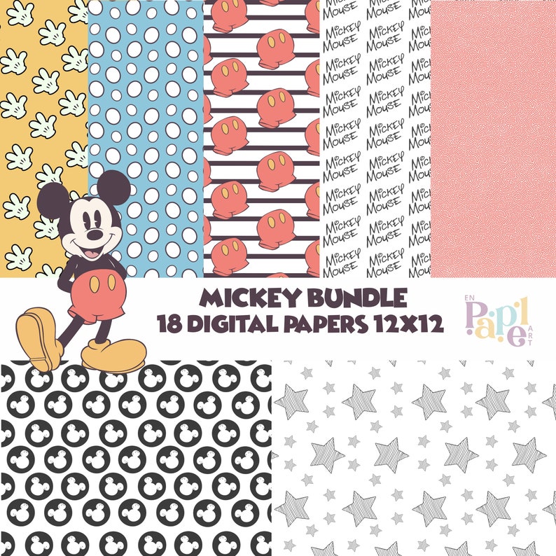 Mickey Mouse Vintage Digital Paper, Vintage Print Pattern, Mickey Mouse ...