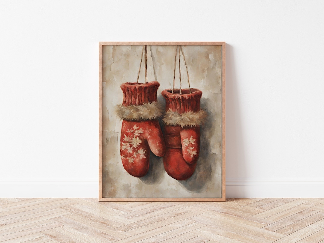 Rustic Winter Mittens Painting, Vintage Winter Mittens Print, Vintage ...