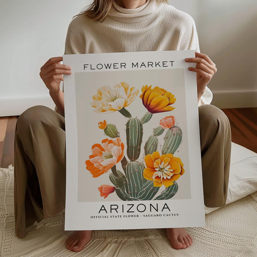 Arizona State Flower Print, Arizona Flower Market Art Print, Saguaro ...