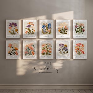 State Flower Print Bundle, Wall Art Print 50 US States, Flower Market ...
