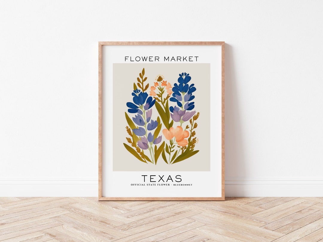 Texas State Flower Print, Texas Flower Market Print, Bluebonnet Art ...