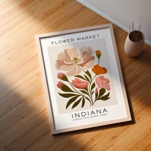 Indiana State Flower Print, Indiana Flower Market Print, Peony Art ...