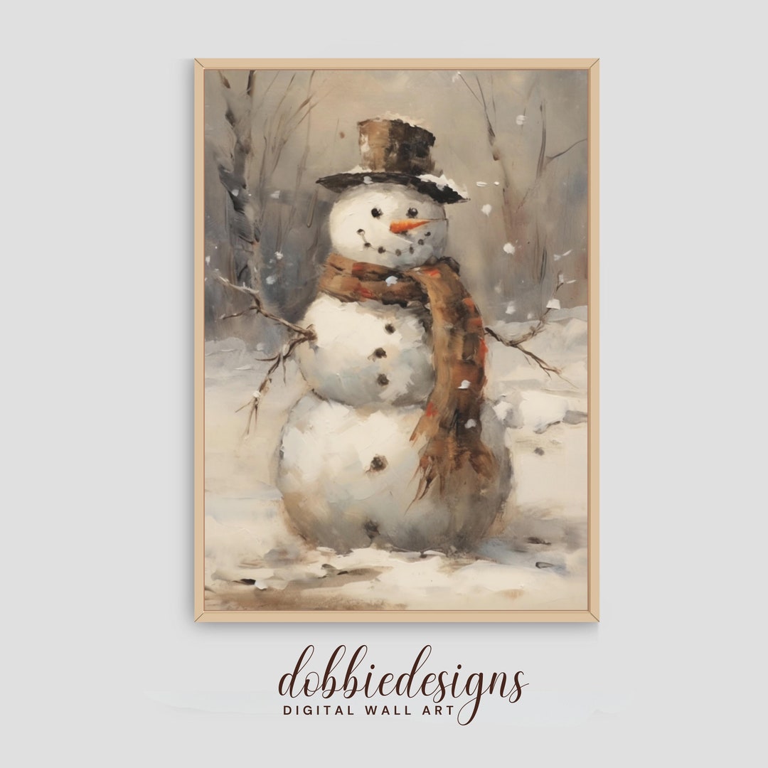 Charming Winter Snowman Art Print, Vintage Snowman Print, Vintage ...
