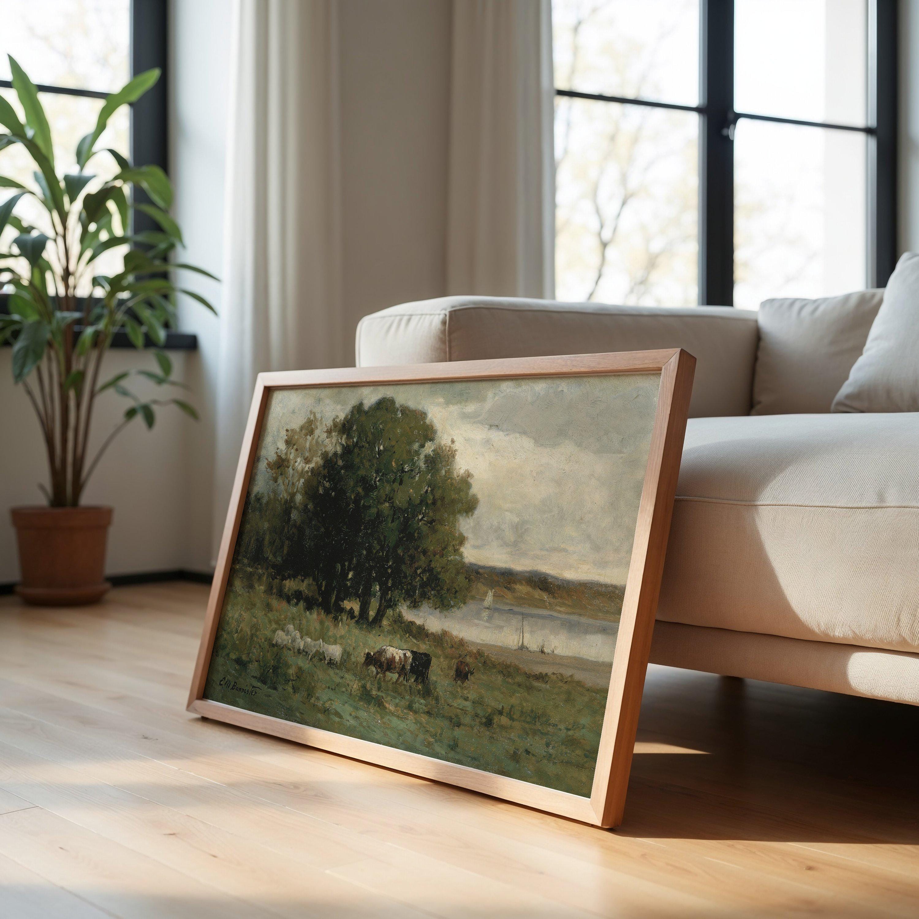 Vintage Pastoral Landscape Art Print Rustic Countryside Painting ...