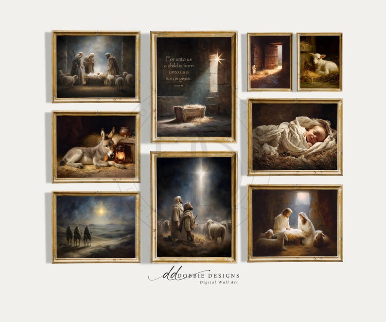 Nativity Gallery Wall Art Set of 9 Rustic Christmas Story Prints ...