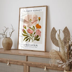 Indiana State Flower Print, Indiana Flower Market Print, Peony Art ...