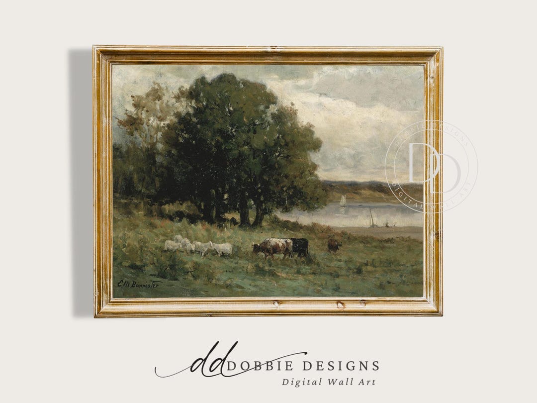 Vintage Pastoral Landscape Art Print Rustic Countryside Painting ...