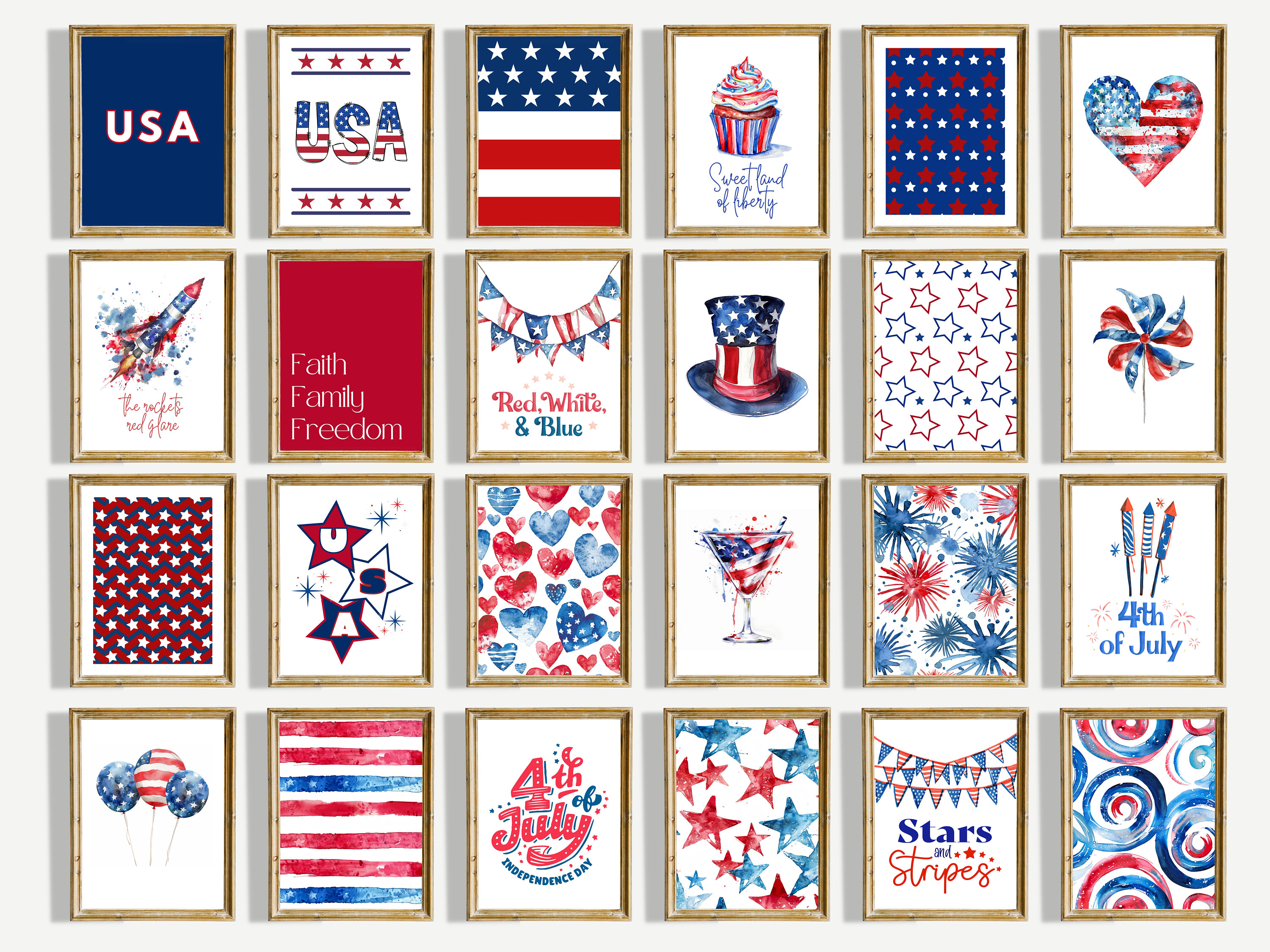 Patriotic Wall Art Set of 54 Independence Day Posters 4th of July Decor ...