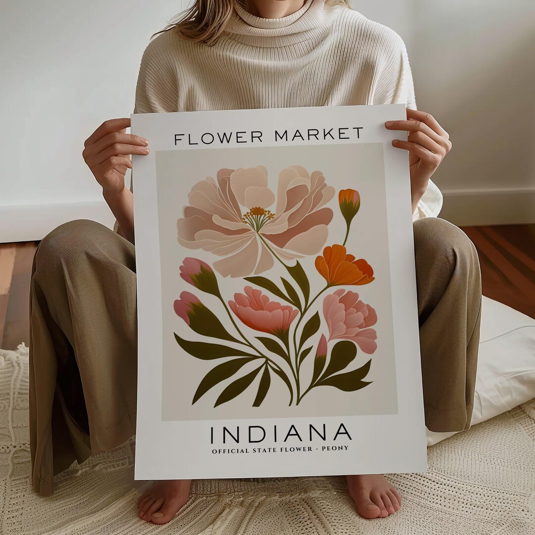 Indiana State Flower Print, Indiana Flower Market Print, Peony Art ...