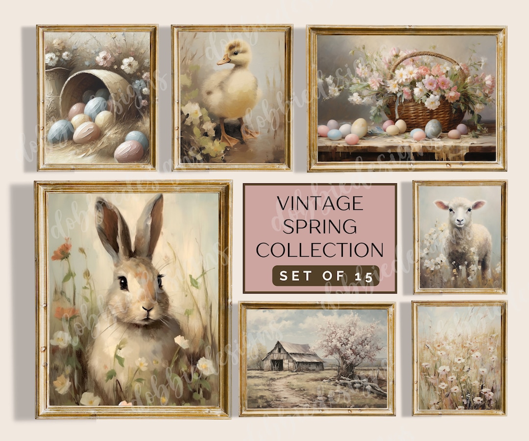 Vintage Spring and Easter Wall Art Set of 15 Prints, Vintage Spring ...