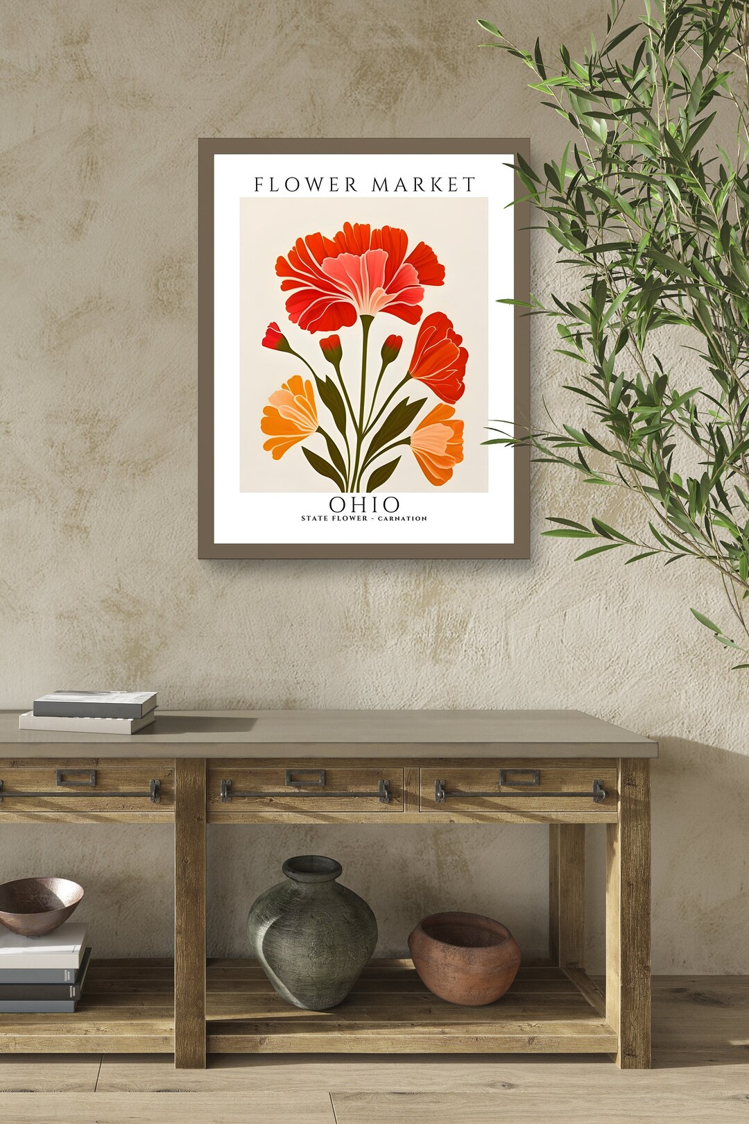 Ohio State Flower Print, Ohio Flower Market Print, Carnation Art Print ...