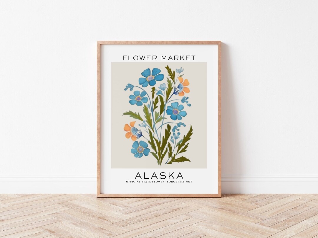 Alaska State Flower Print, Alaska Flower Market Art Print, Forget Me ...