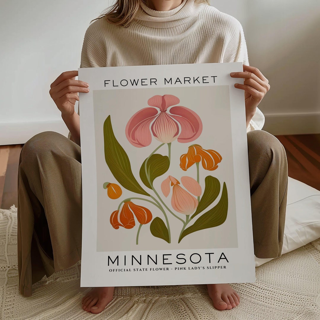 Minnesota State Flower Print, Minnesota Flower Market Art Print, Pink ...