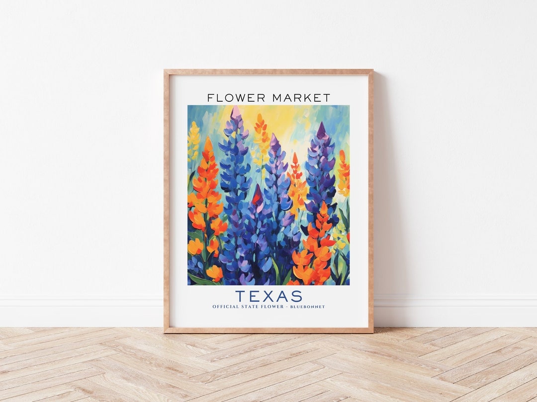 Texas State Flower Print, Texas Flower Market Print, Bluebonnet Art ...