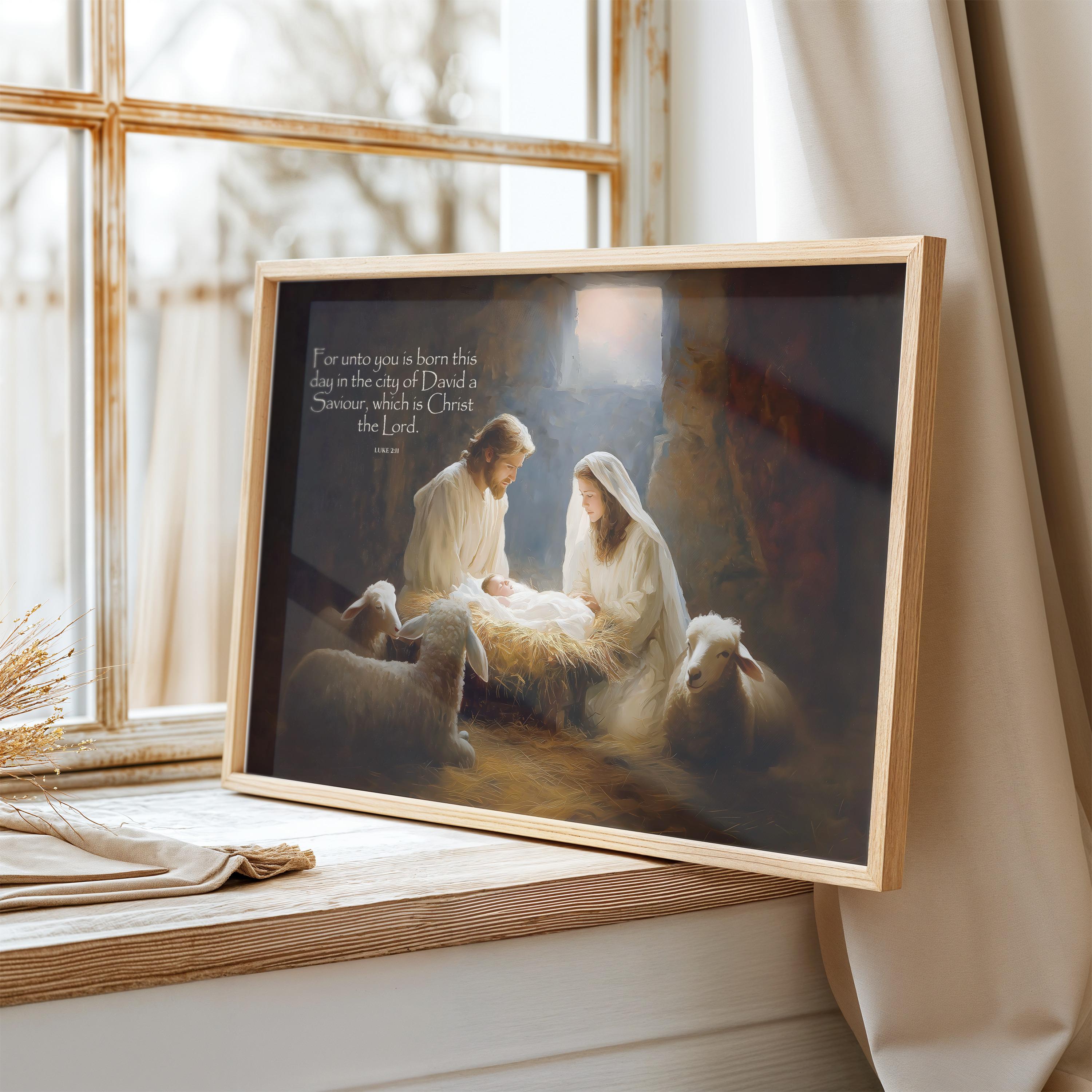 Nativity Bible Verse Print Luke 2:11 Christian Christmas Wall Art Mary ...