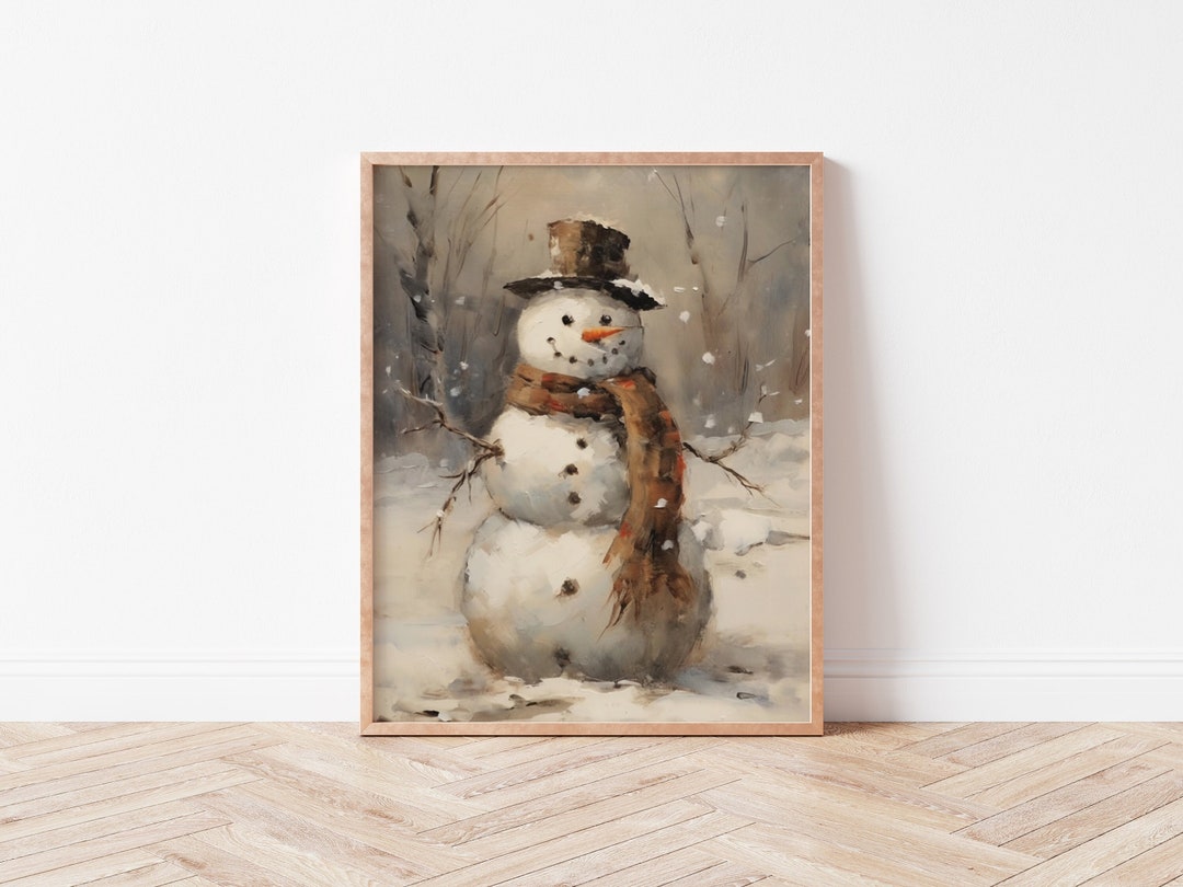 Charming Winter Snowman Art Print, Vintage Snowman Print, Vintage ...
