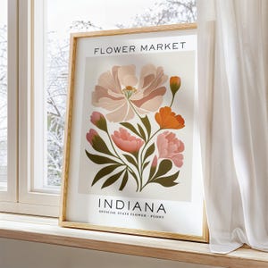 Indiana State Flower Print, Indiana Flower Market Print, Peony Art ...