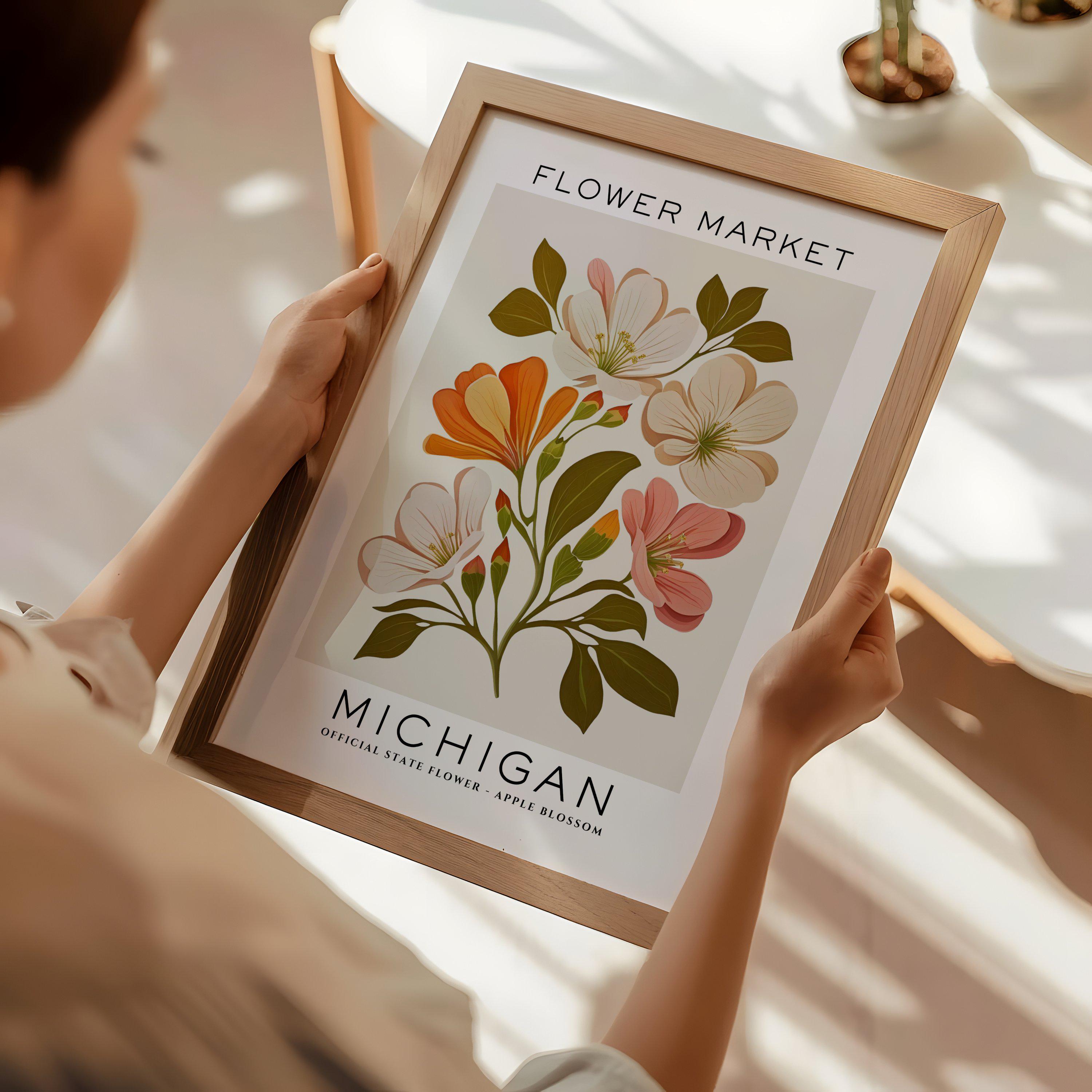 Michigan State Flower Print, Michigan Flower Market Art Print, Apple ...