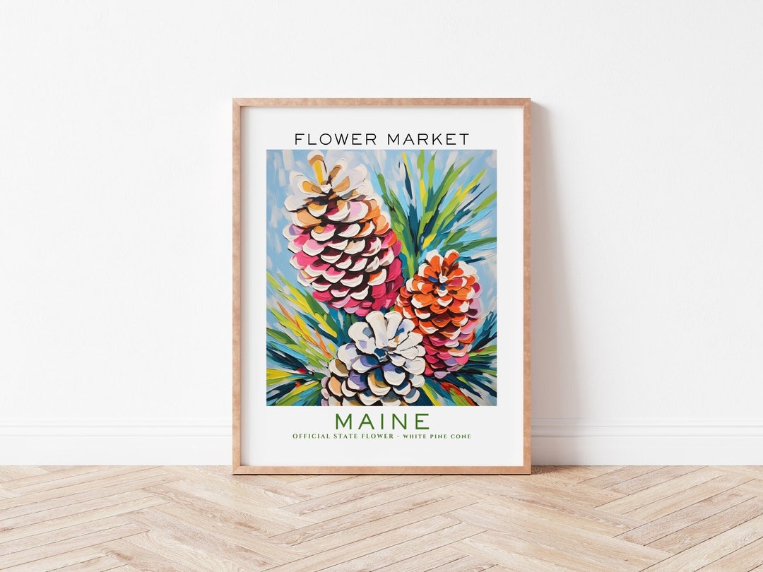 Maine State Flower Print, Maine Flower Market Print, Pine Cone Art ...