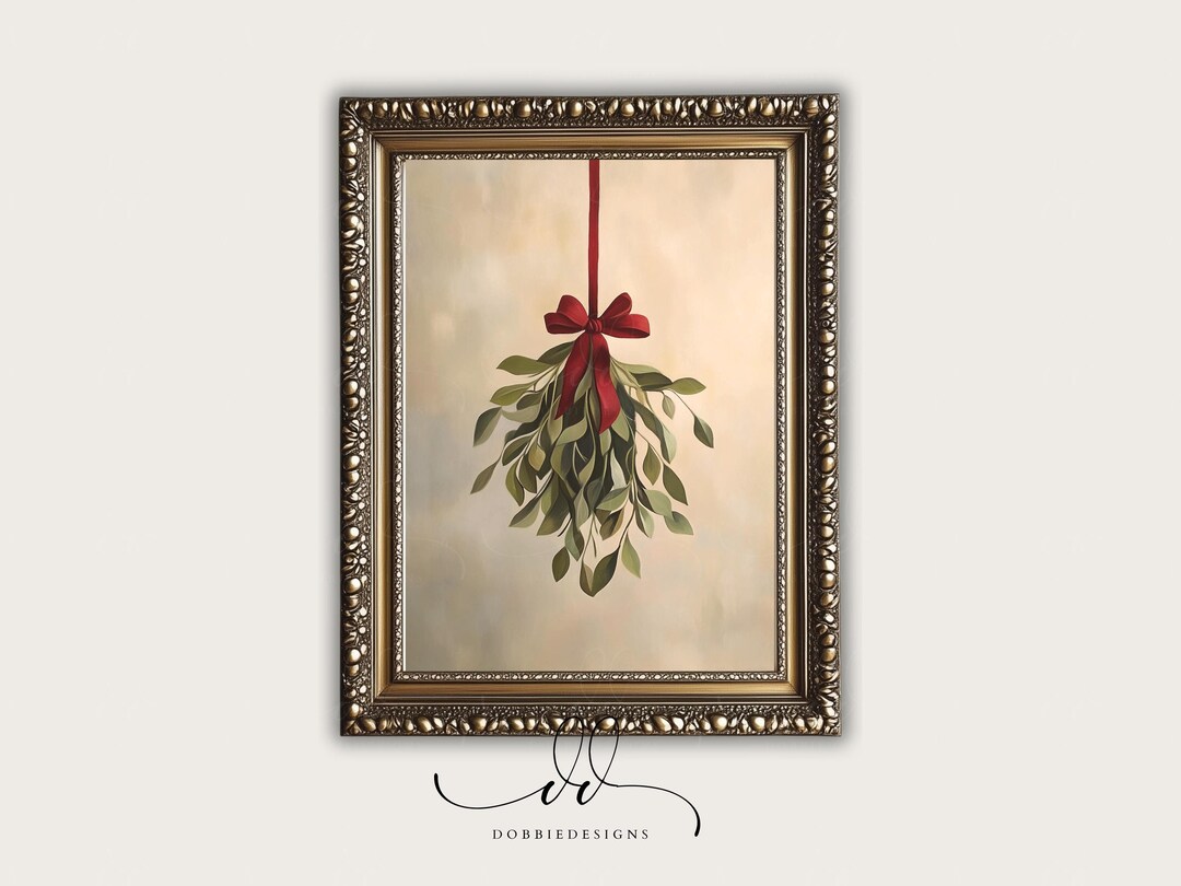 Vintage Christmas Mistletoe Print Winter Print Rustic Christmas Wall ...