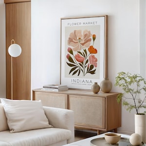 Indiana State Flower Print, Indiana Flower Market Print, Peony Art ...