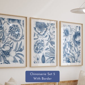 Blue Chinoiserie Bundle, Chinoiserie Wall Art, Vintage Blue Floral ...